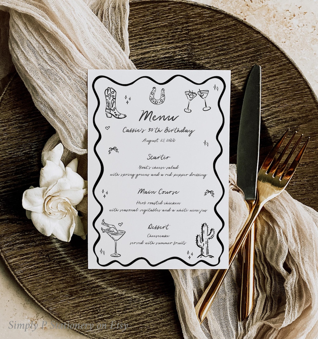 30th Birthday Menu Template, Birthday Party Menu, Hand Drawn Dinner ...