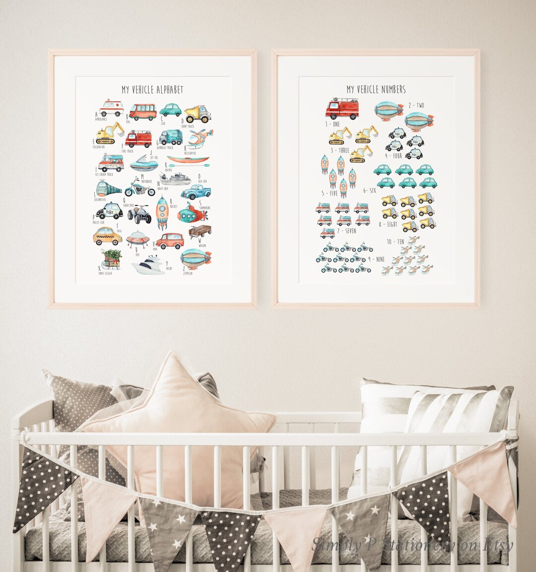 Vehicle Alphabet Numbers Wall Art Printable Transport Decor - Etsy