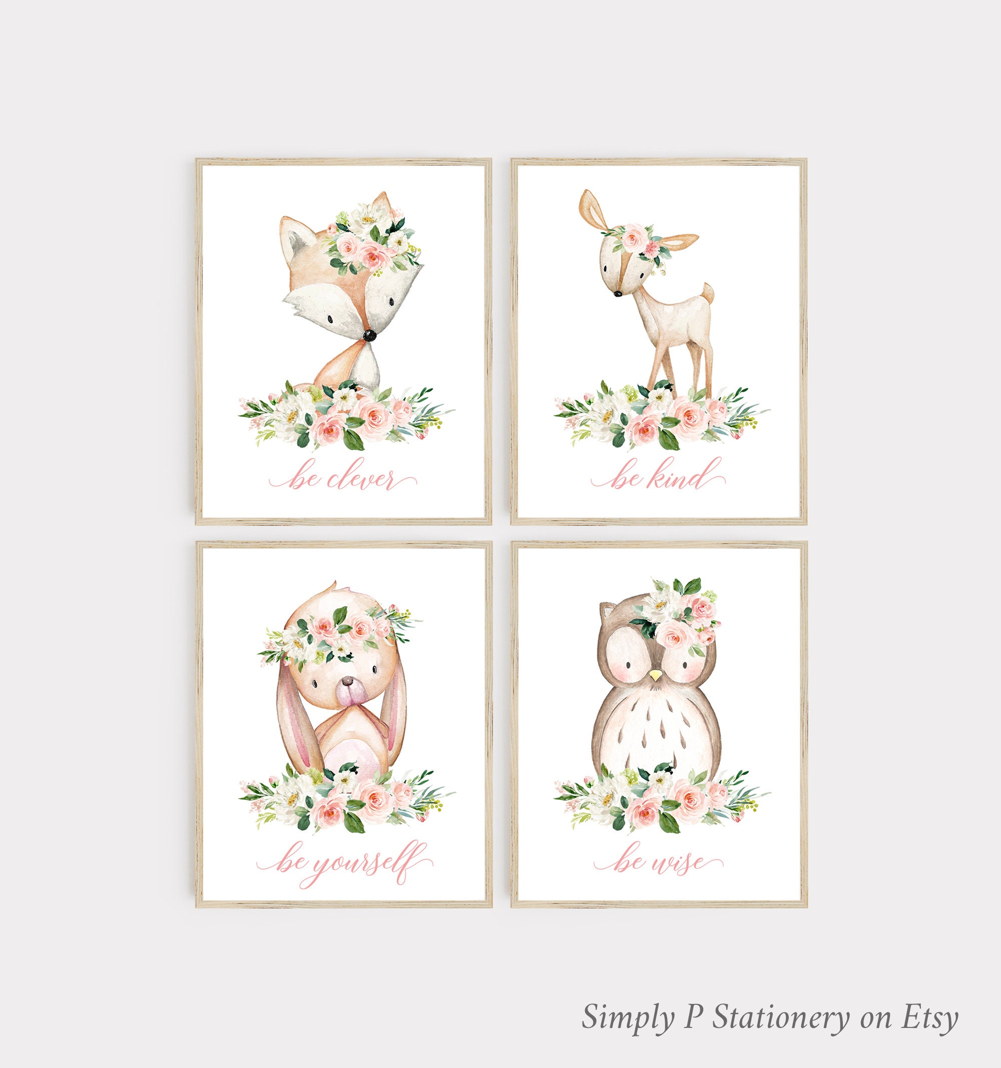 Woodland Animals Quotes Blush Green Floral Printable Nursery - Etsy