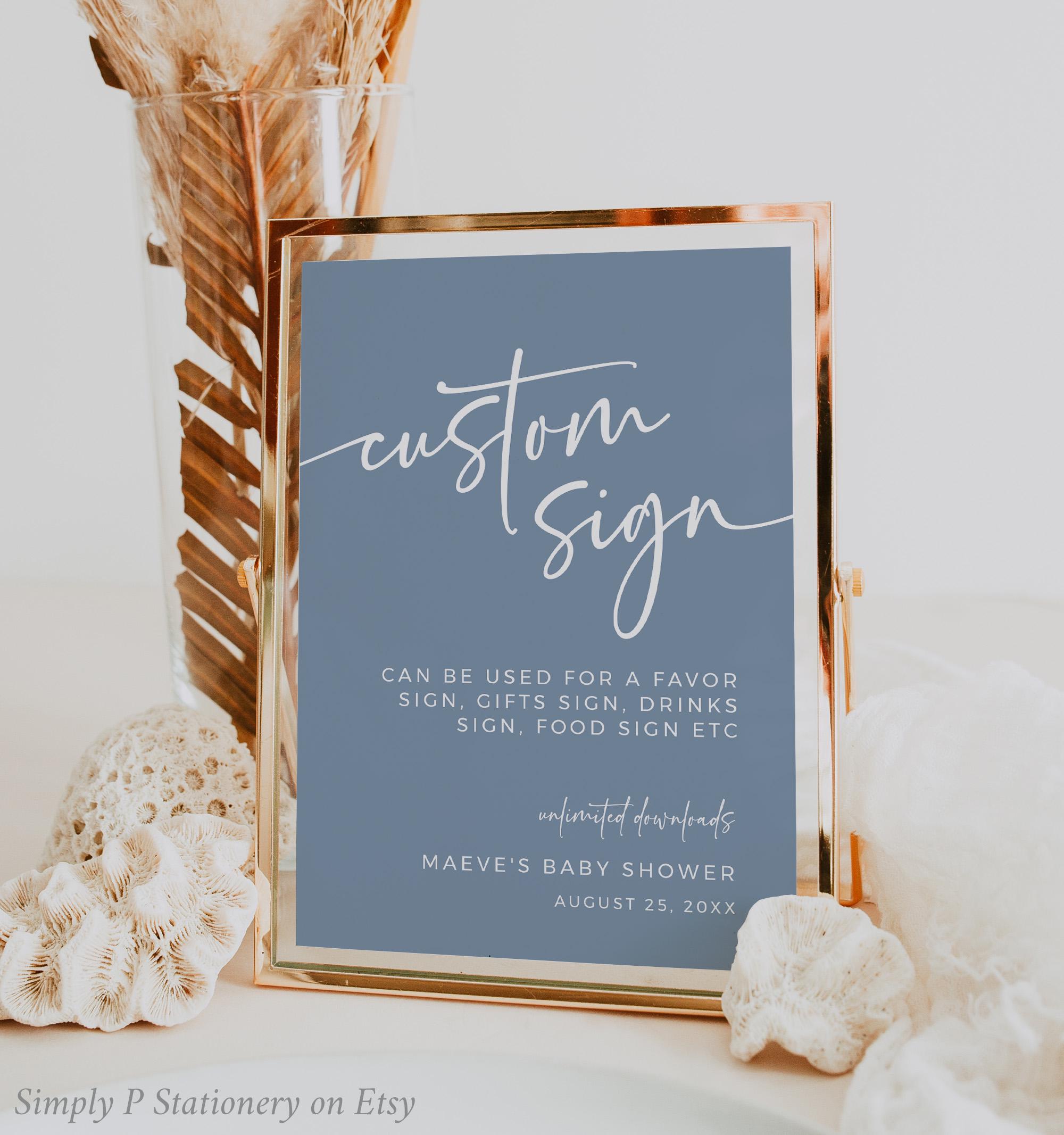 Dusty Blue Custom Baby Shower Sign, Boy Baby Shower Sign, Modern Boho ...