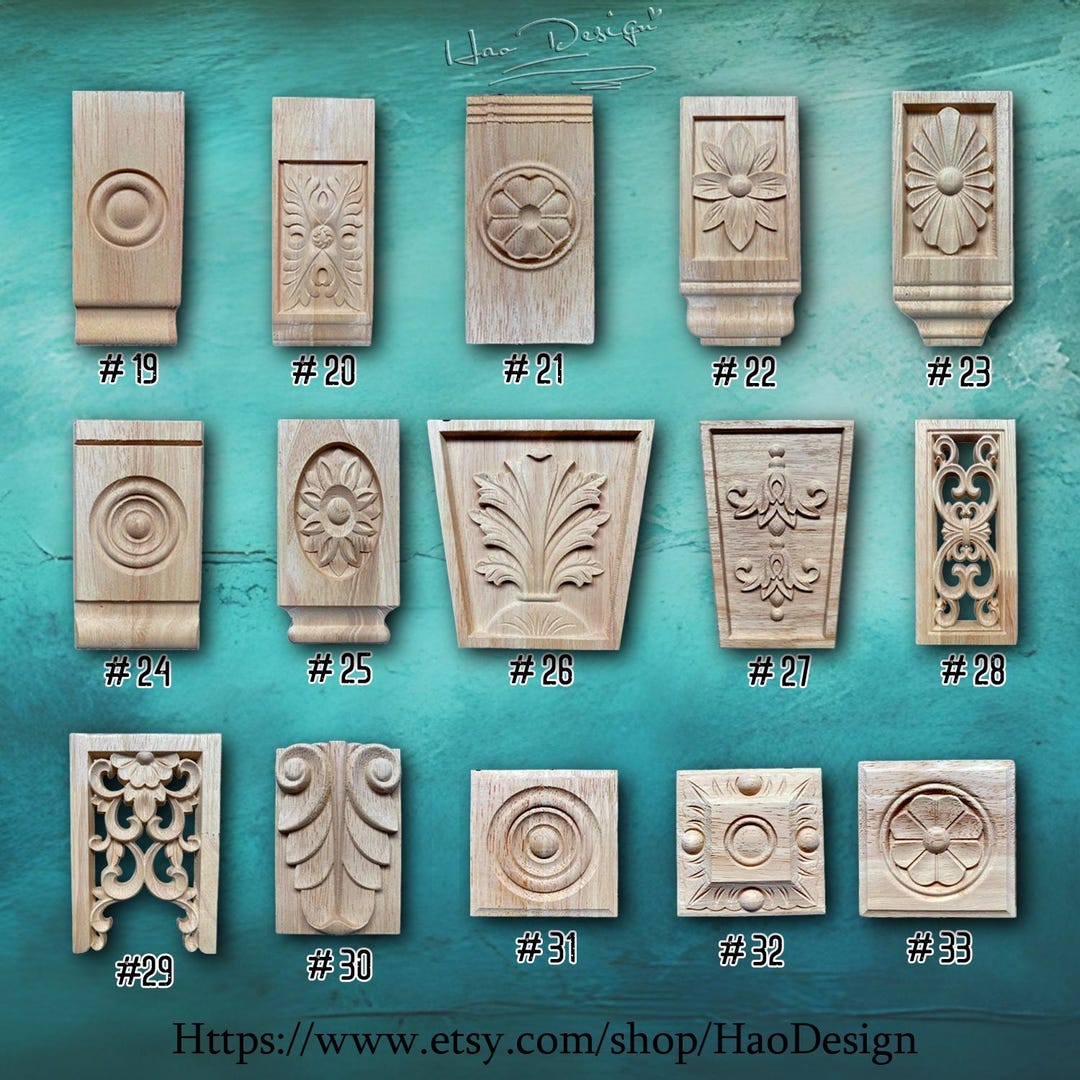 Unpainted Wood Carved Corner Applique Onlay for Wall Molding Decor Wood ...