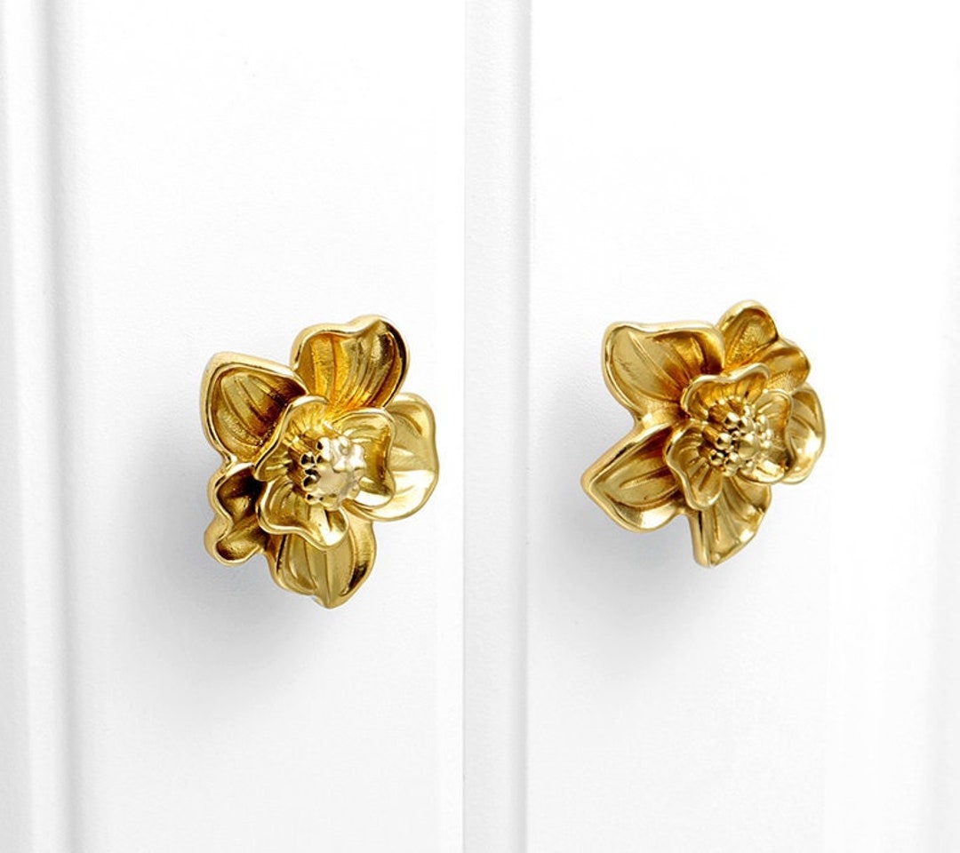 Brass Flowers Knobs,flower Drawer Handles, Brass Handles,drawer Pull,door Knob,knob Drawer Pulls ...