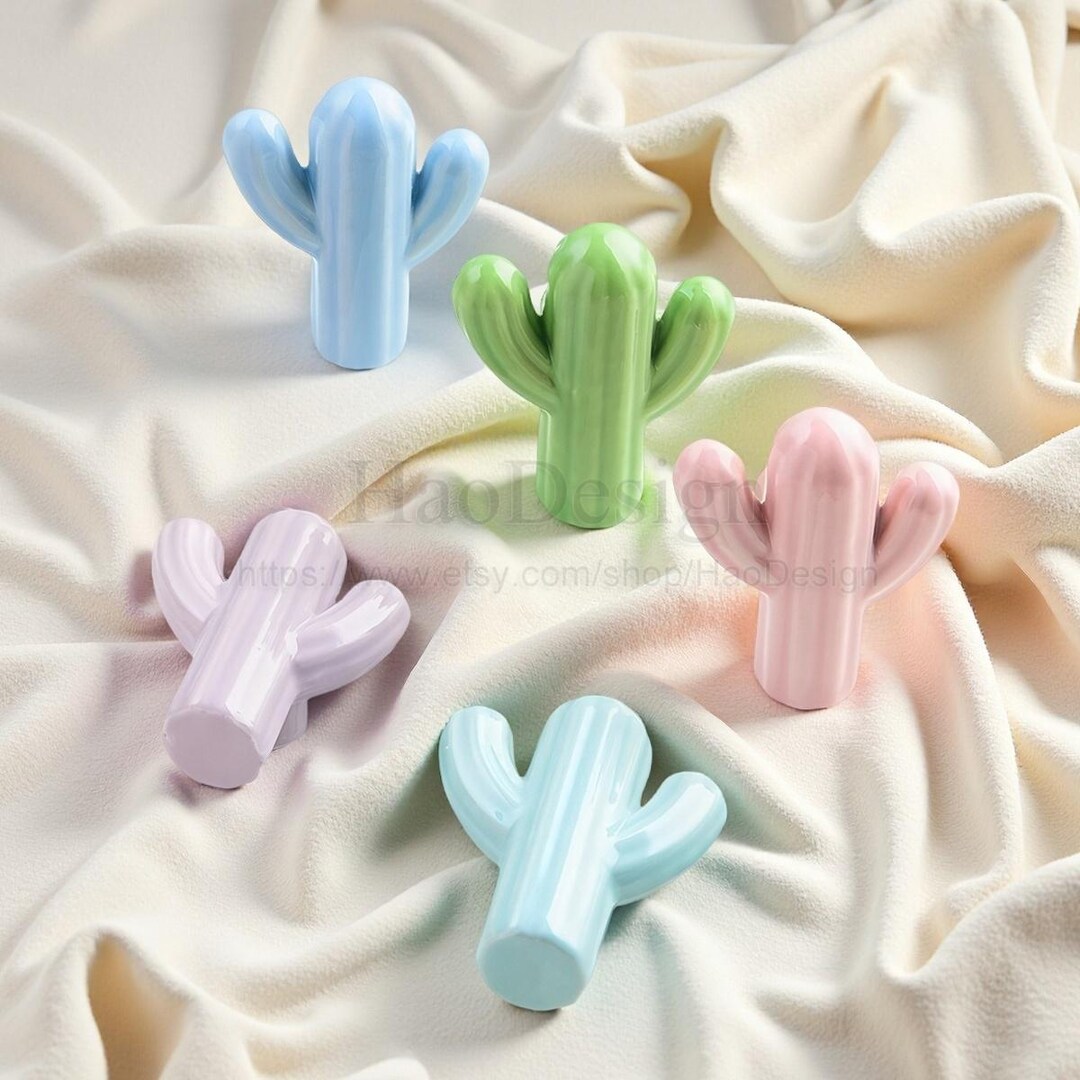 Lovely Cactus Ceramic Knobs Colorful Children's Wardrobe Drawer Pulls ...