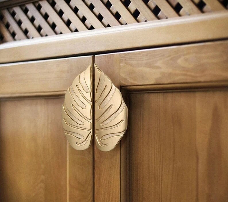 Monstera Leaf Brass Knobs and Pulls/ Turtle Leaf Drawer - Etsy