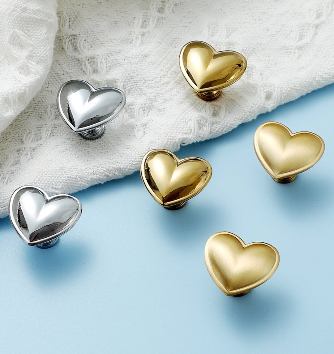 Solid Brass Heart Cabinet Knobs Dresser Wardrobe Drawer Cabinet Pull ...