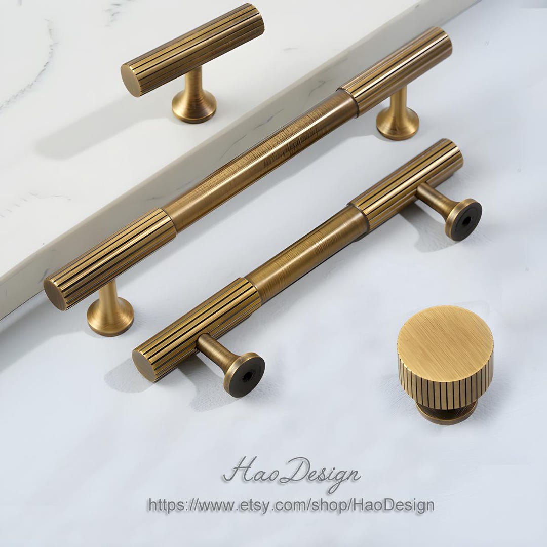 Brushed Nickel Vertical Texture Solid Brass Cabinet Handle Pull Knob ...