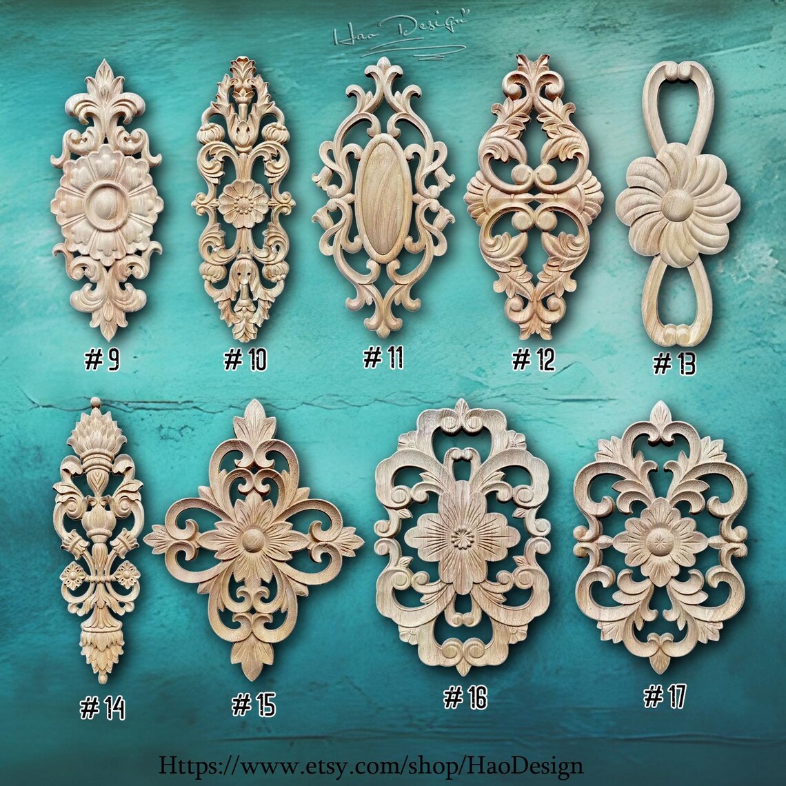 Unpainted Wood Carved Corner Applique Onlay for Wall Molding Decor Wood ...