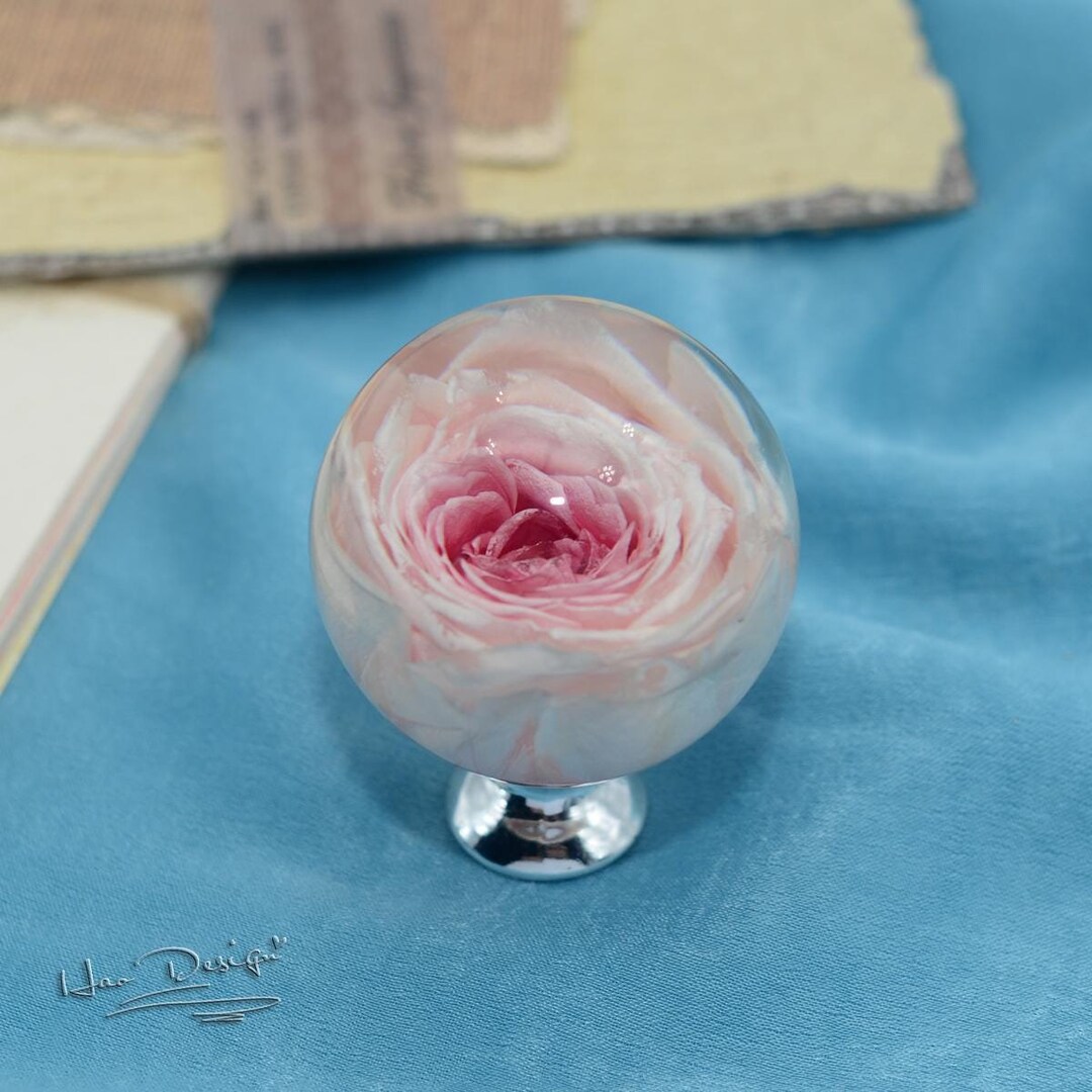 Resin Dried Flower Ball Knobs,white Flowers Drawer Pulls,cabinet Knobs,round Floral Furniture ...