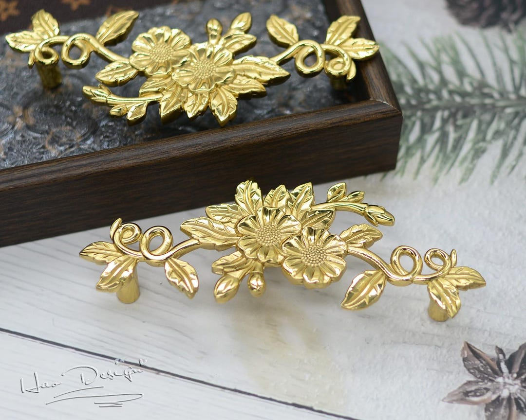 Brass Flower Handles,kitchen Cabinet Knobs,brass Drawer Knob,drawer ...