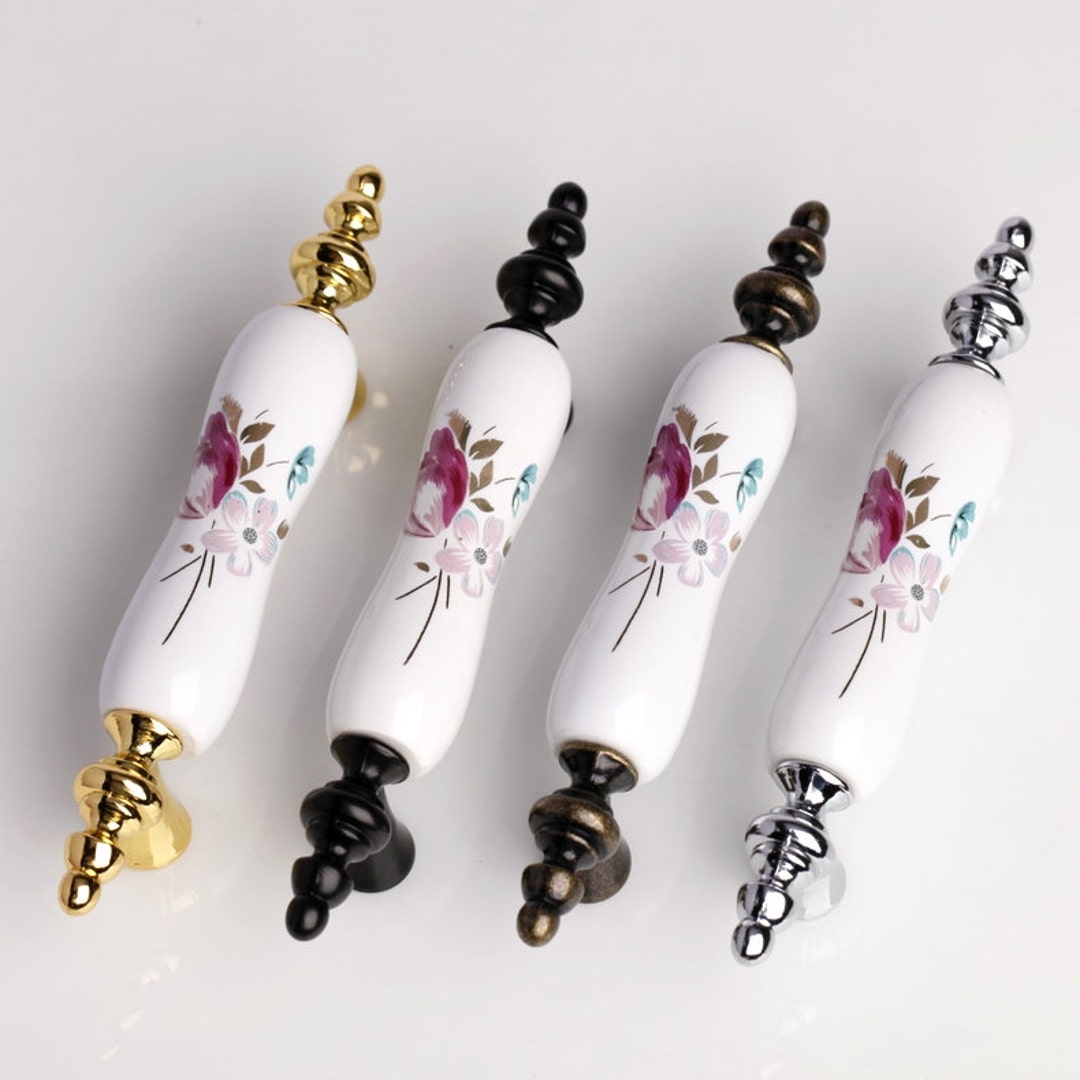3 Ceramic Flower Dresser Handle Pull Knob Cabinet Drawer - Etsy