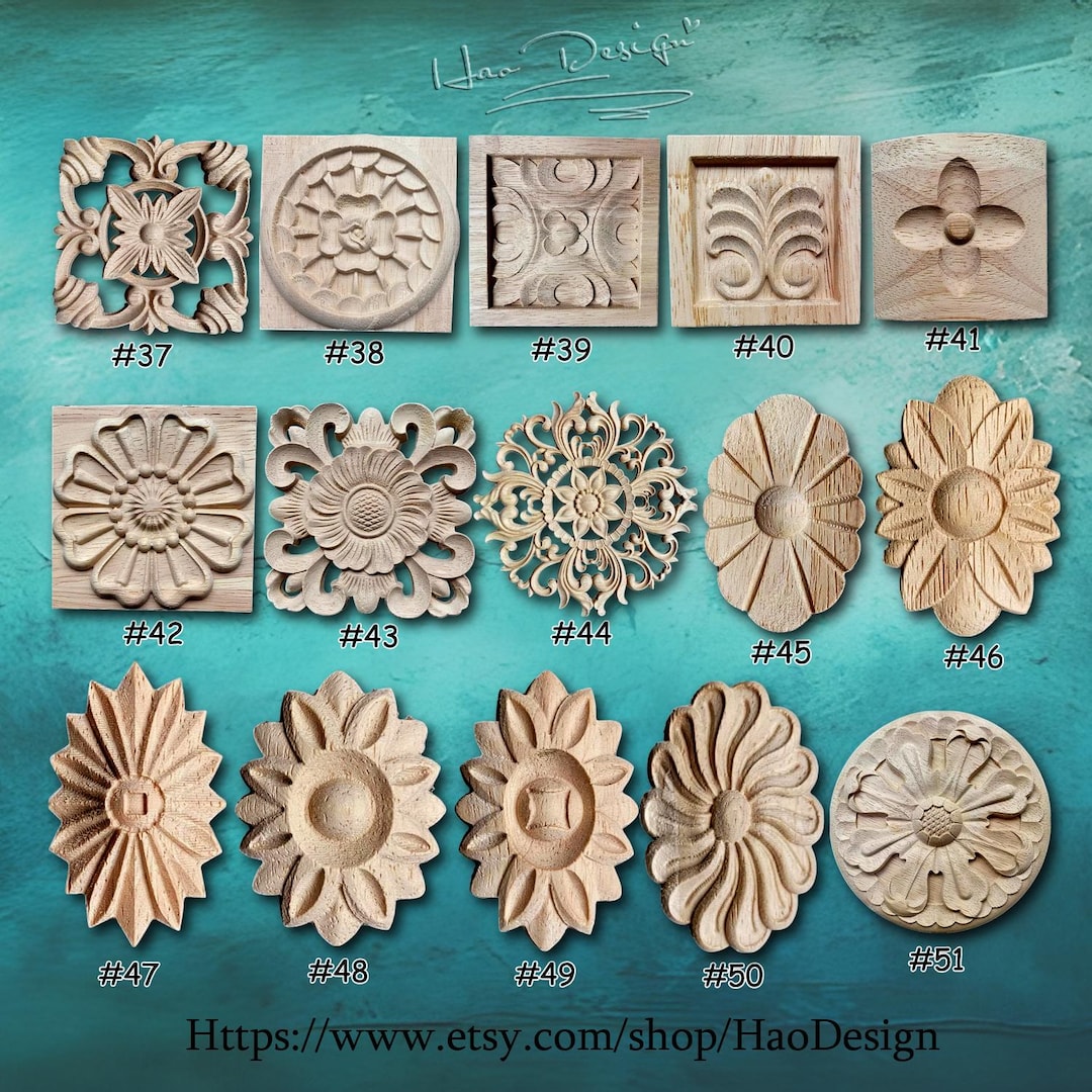 Unpainted Wood Carved Corner Applique Onlay for Wall Molding Decor Wood ...
