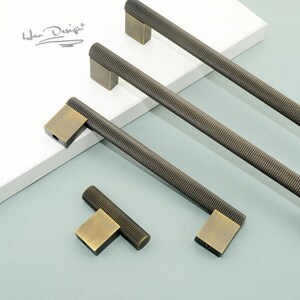 Solid Brass Bronze Knurled Cabinet Handle Pulls Knobs Wardrobe Drawer Cabinet Pull Handle ...