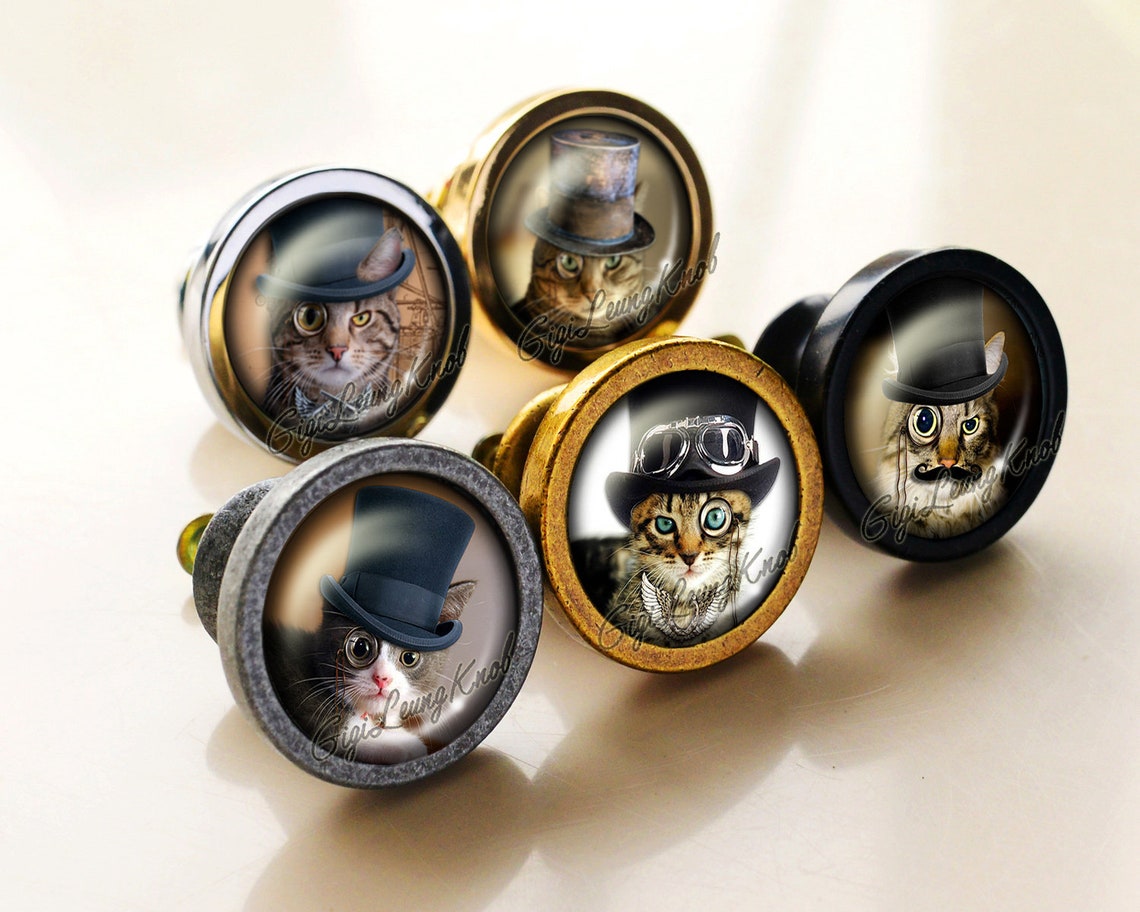 Steampunk cat knobs/Drawer knobs/Handmade Vintage Bronze | Etsy