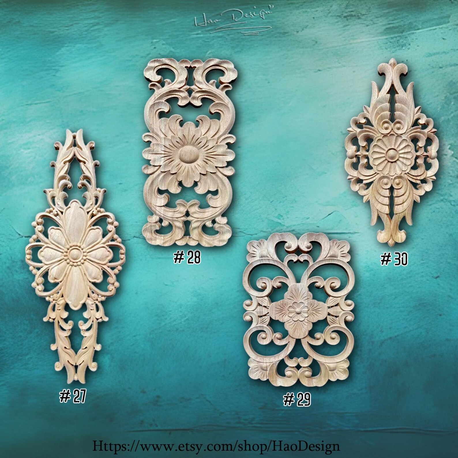 Unpainted Wood Carved Corner Applique Onlay for Wall Molding Decor Wood ...