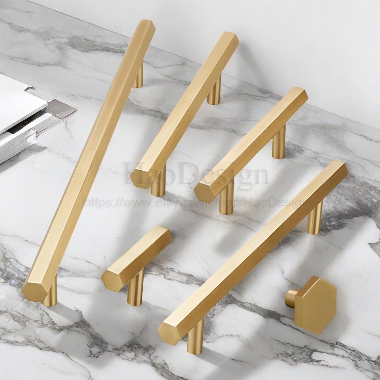 Hexagonal Solid Brass Modern Simple Cabinet Handles Pulls Wardrobe ...
