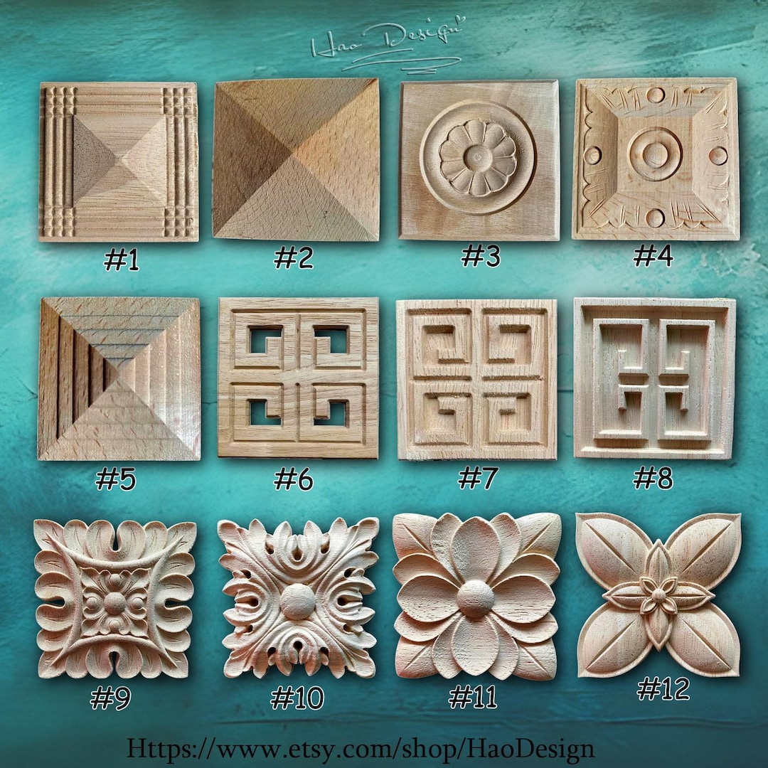 Unpainted Wood Carved Corner Applique Onlay for Wall Molding Decor Wood ...