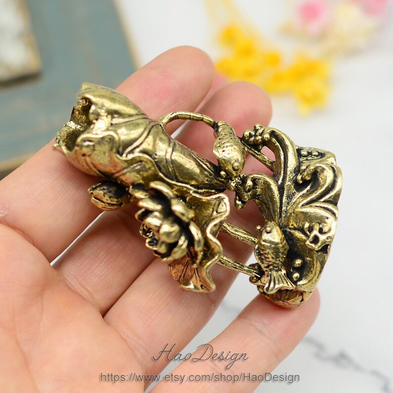 Solid Brass Lotus Flower Koi Fish Knobs,drawer Knobs Pulls,brass Knob ...