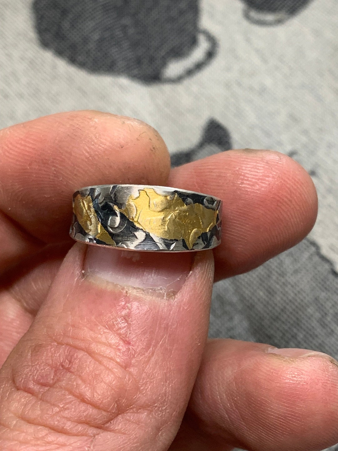 Textured Hand Forged Ring Keum Boo 950 Silver & 24K Gold 55 FR Handmade ...