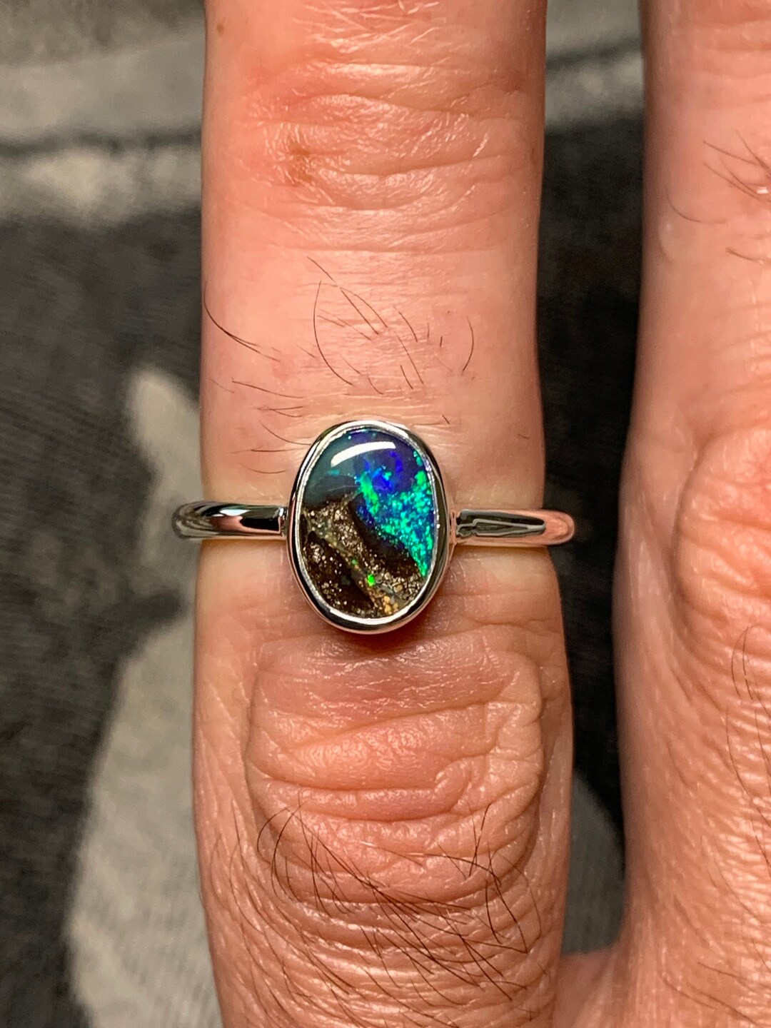 Winton Boulder Opal Ring, 925 Silver Australia 52FR / Handmade Creation / Solid Solid Sterling ...