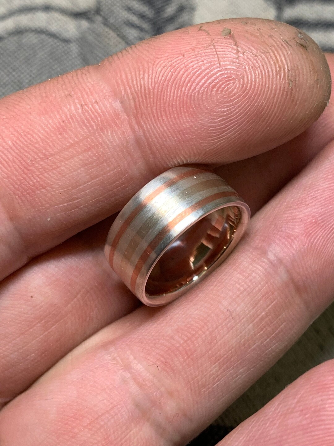 Hand Forged Ring Mokume Gane Silver 950 Copper Gold 9K 50FR Handmade ...