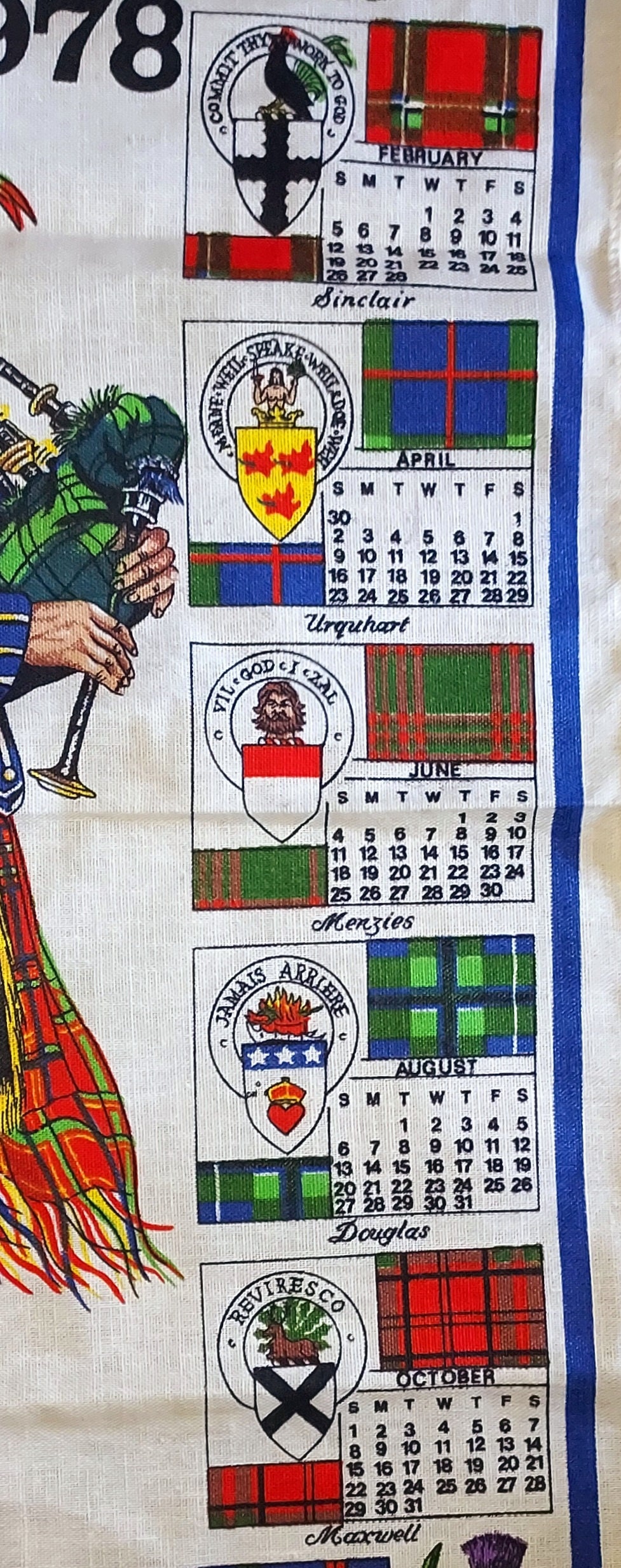 Vintage 1978 Scottish Tartans Wall Calendar Clans Plaid Linen & Cotton ...