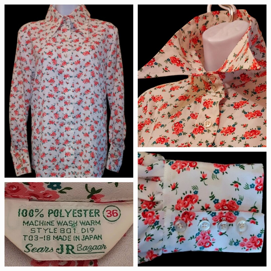 Vintage Sears JR Bazaar Floral Print Shirt / Blouse Sz 36 / Medium Big ...