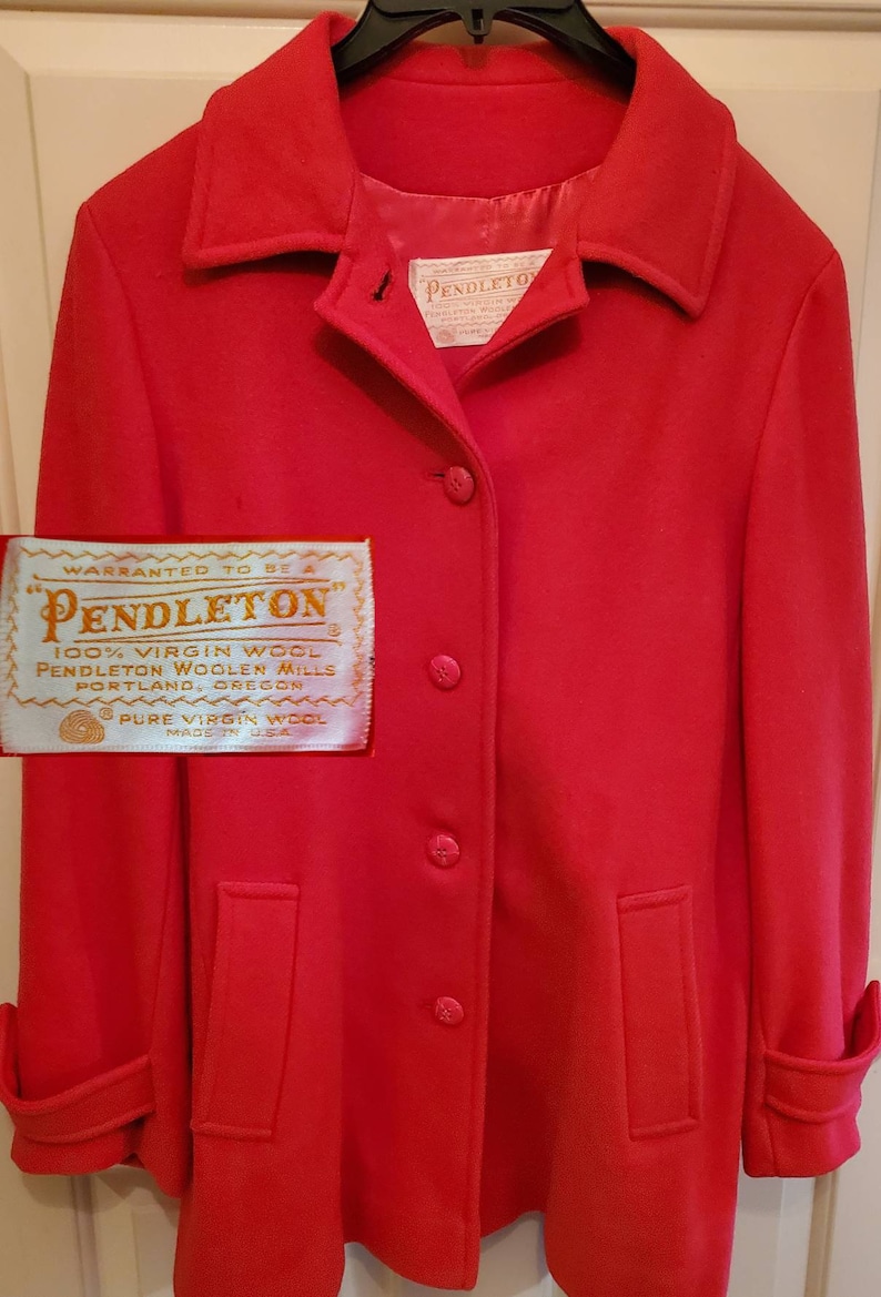 Vintage 60s Pendleton Red Wool Button Front Womens Jacket / Coat Size ...