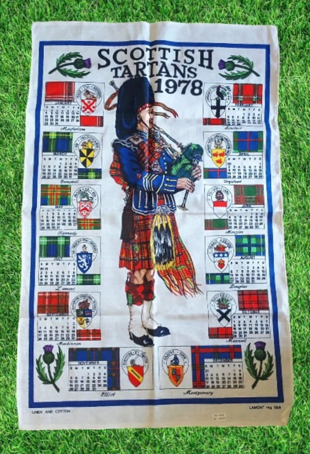 Vintage 1978 Scottish Tartans Wall Calendar Clans Plaid Linen & Cotton ...