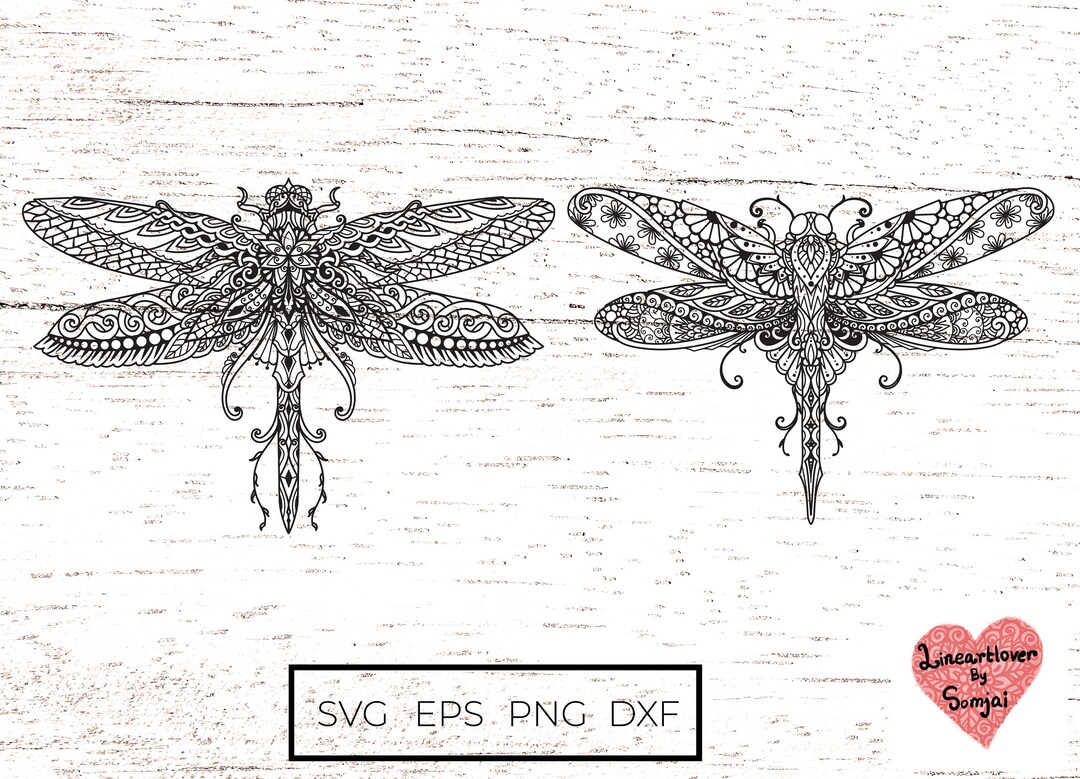 2 Designs of Dragonfly Svg, Zentangle Dragonfly Svg, Mandala Svg ...