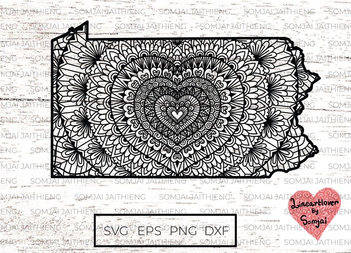 Pennsylvania Map Svg / Heart Shape Mandala Inside Pennsylvania - Etsy