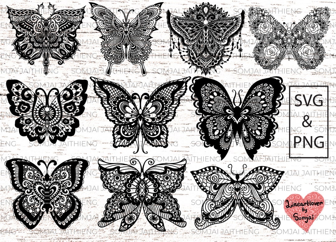 10 Butterflies Svg, Butterfly Mandala Svg, Butterfly Zentangle Svg ...