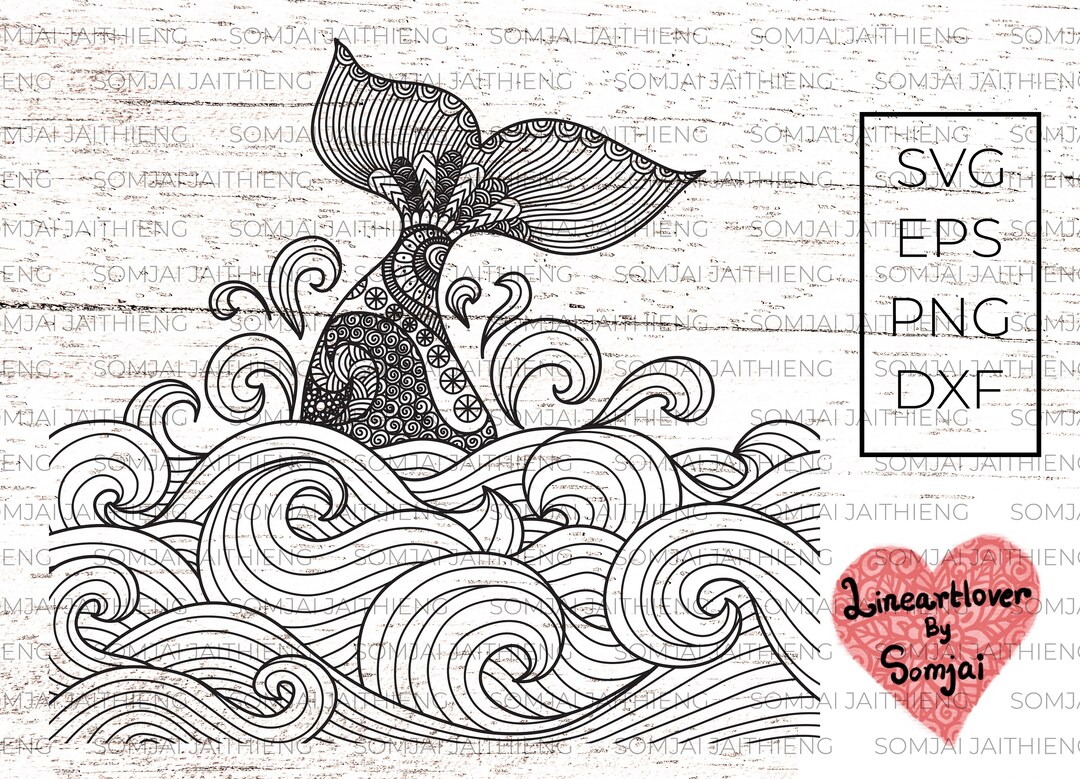 Two Style of Whale Tail and Sea Wave Svg, Whale Tail Zentangle Svg, Sea ...