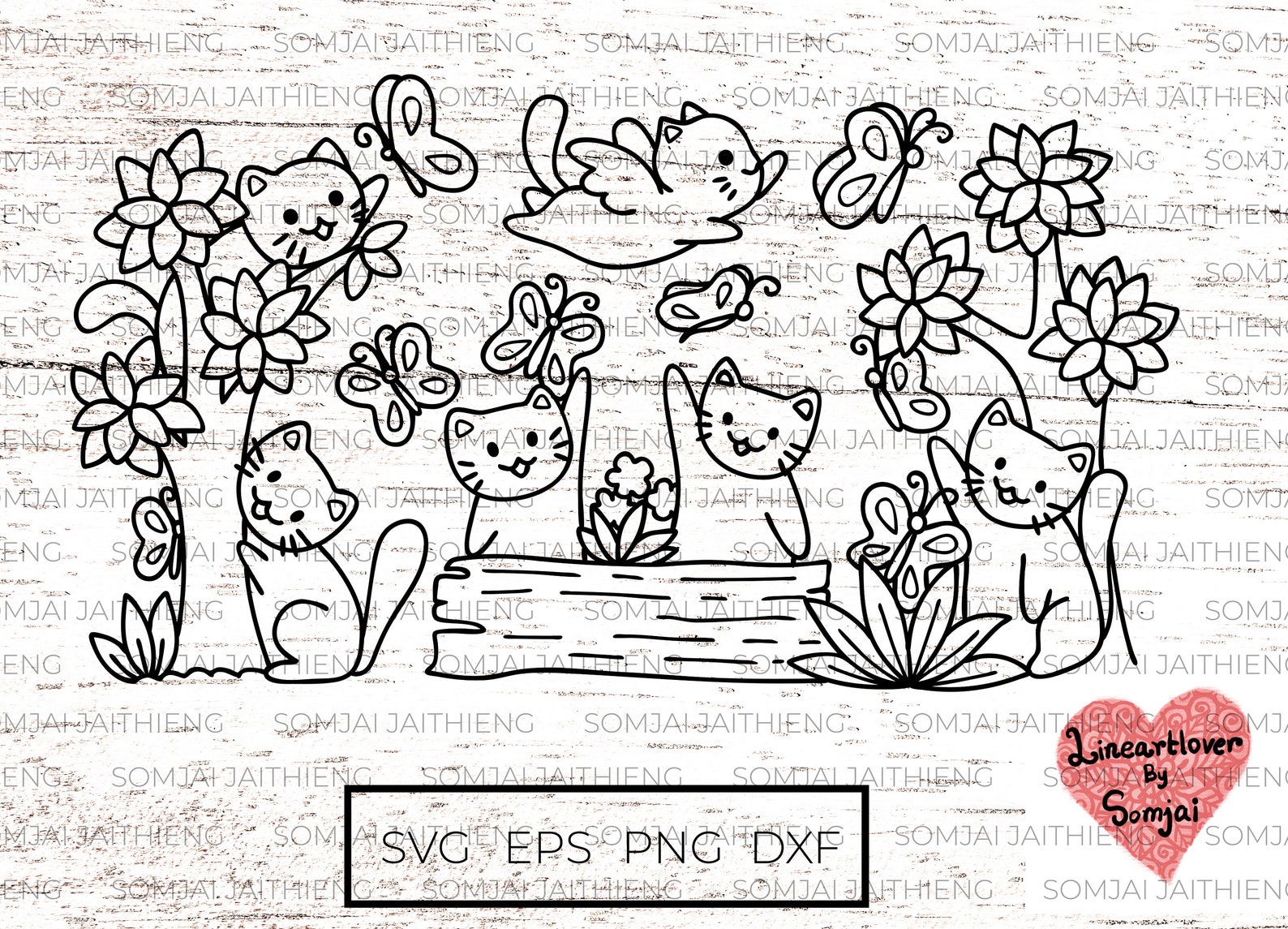 Cute Cats Playing With Butterfiles Svg / Summer Svg / Spring Svg / Cat ...