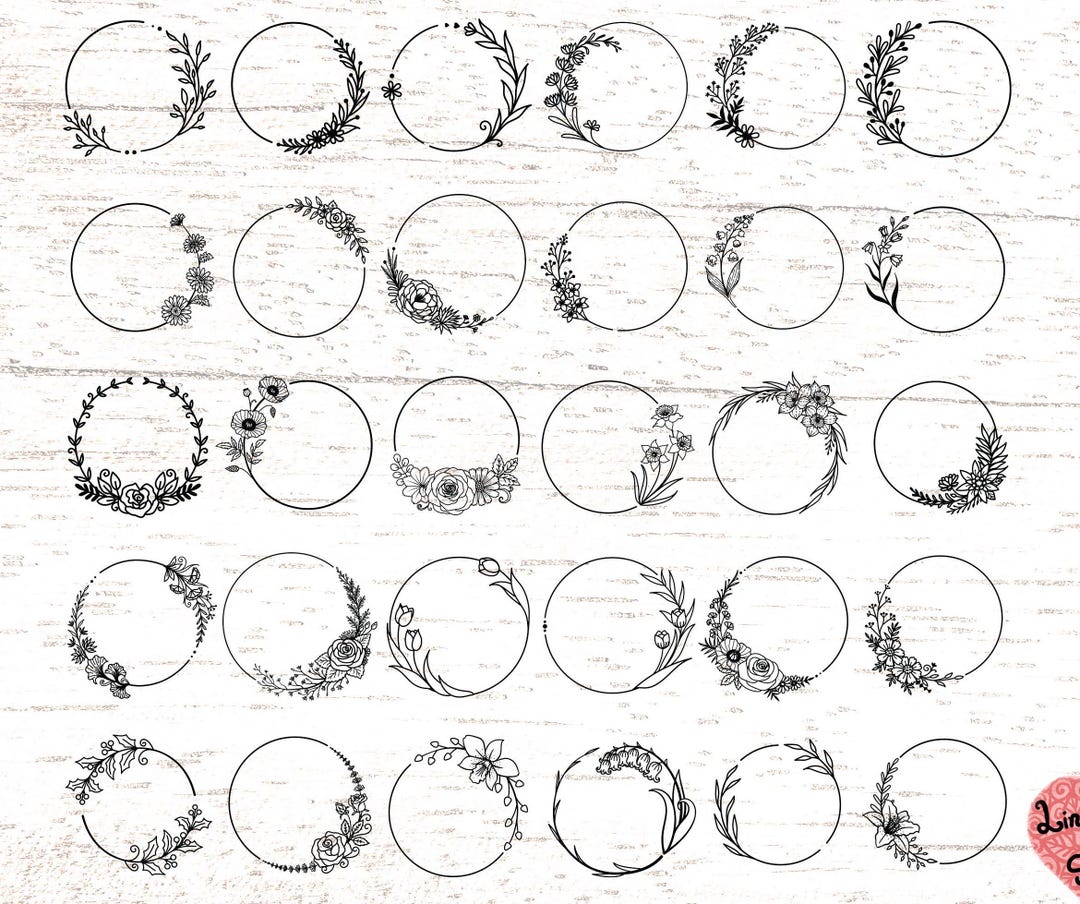 30 Round Floral Frames, Floral Wreath, Botanical Frame, Flowers Frame ...