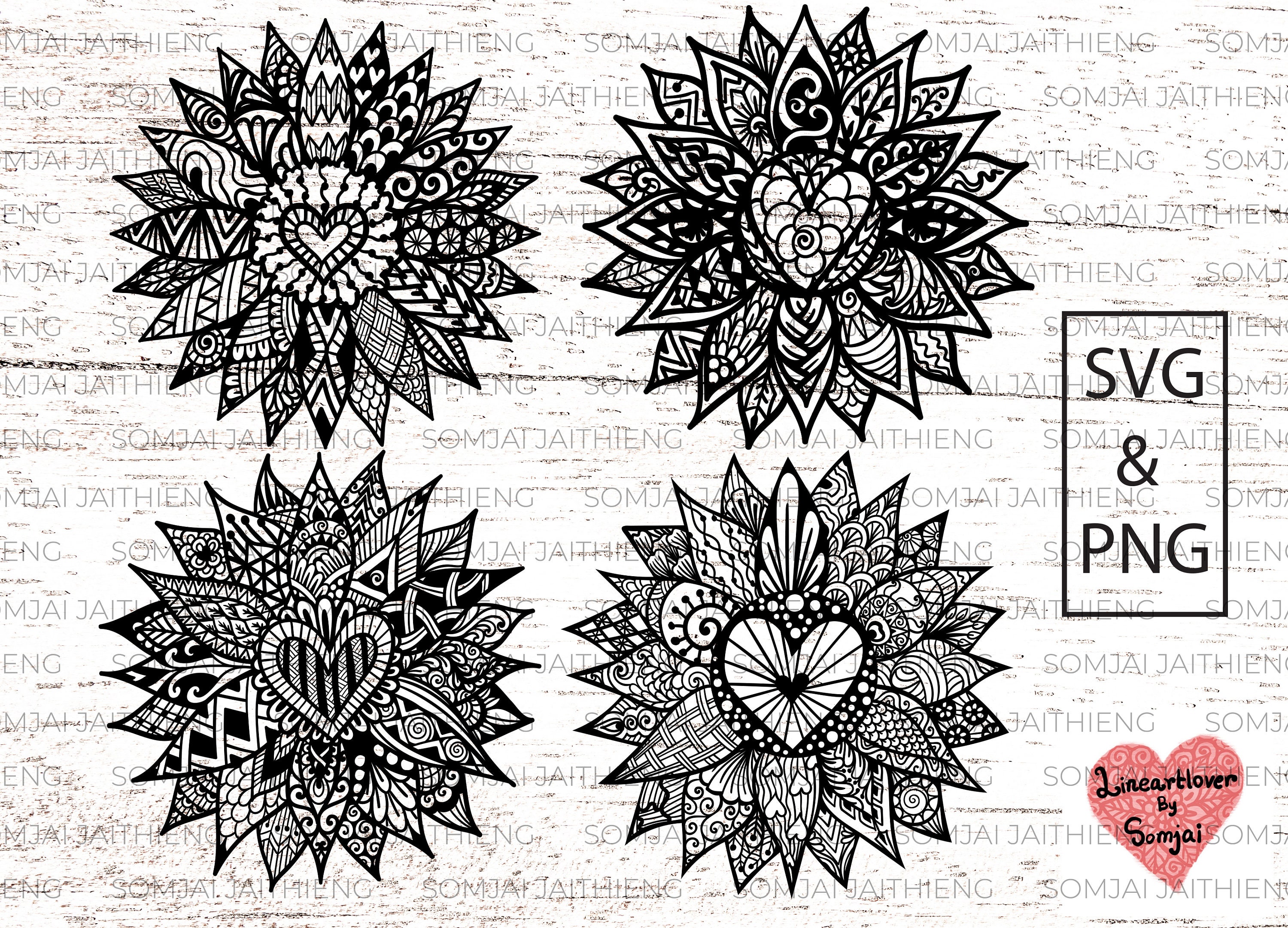 4 Designs of Hand Drawn Sunflower Mandala Style for Both Personal Use ...