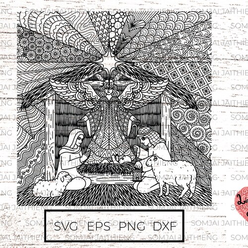 Nativity Scene of Christmas Svg Nativity Scene Zentangle Svg - Etsy