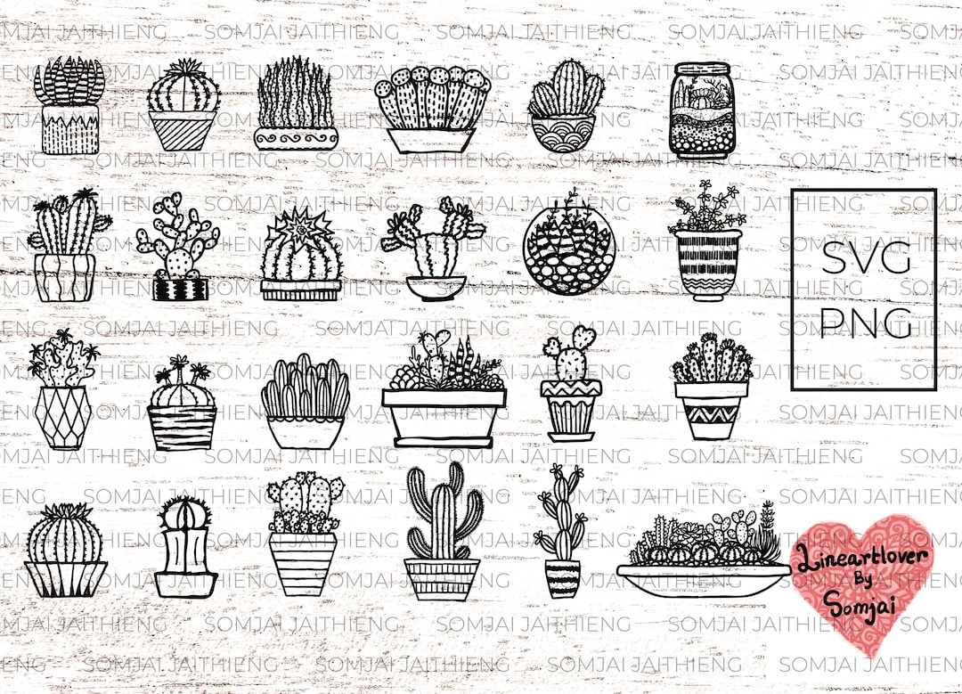 Hand Drawn 24 Cactuses Svg/cactus Svg/doodle Svg/pot Svg/hand Drawn Svg ...