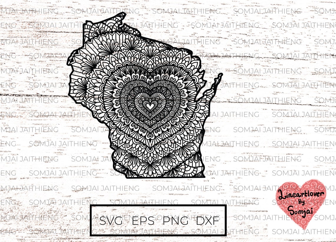 Wisconsin Map Svg / Heart Shape Mandala Inside Wisconsin Map / | Etsy