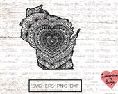 Wisconsin Map Svg / Heart Shape Mandala Inside Wisconsin Map / - Etsy