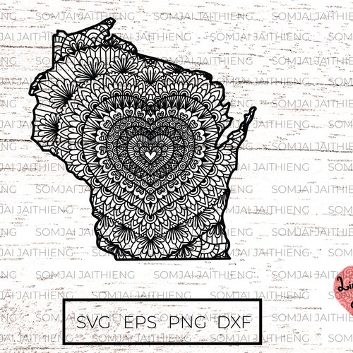 Wisconsin Map Svg / Heart Shape Mandala Inside Wisconsin Map / - Etsy