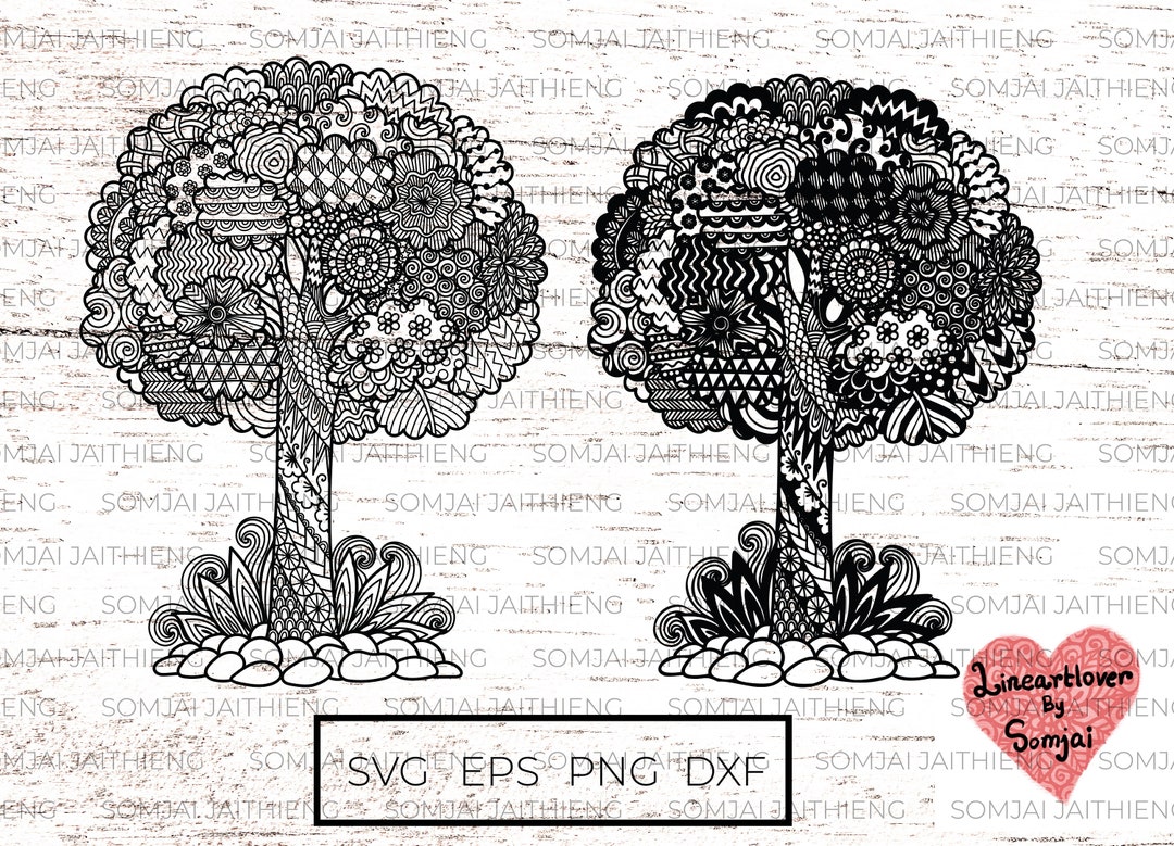 Two Styles of Tree on Rocks Svg / Tree Zentangle Svg / Zentangle Svg ...