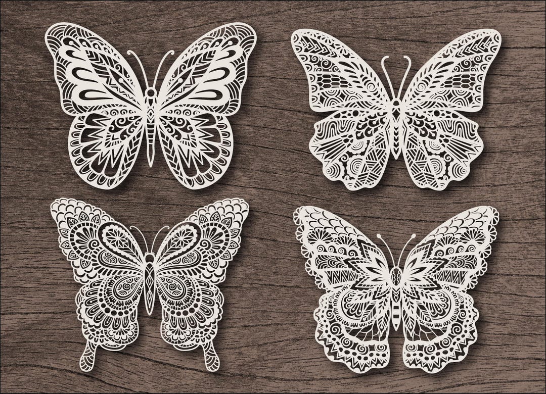 4 Zentangle Mandala Butterflies Svg Files for Cricut, Png Files for ...