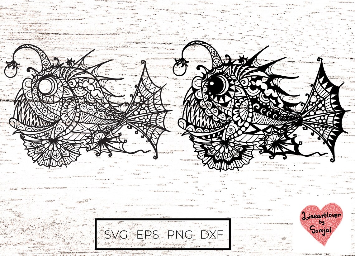 2 Styles of Anglerfish Svg / Zentangle Svg / Mandala Svg/ - Etsy