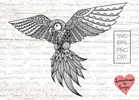 Two Styles of Flying Parrot Svg Parrot Svg Zentangle Parrot | Etsy