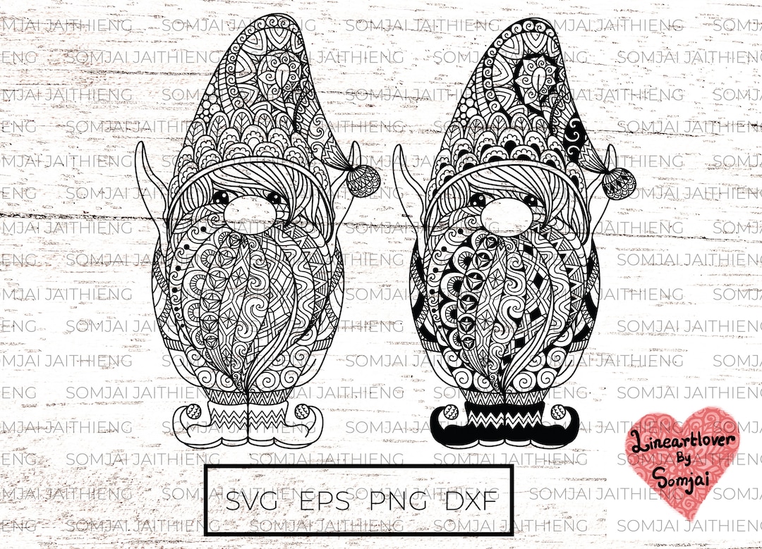 Fresh Gnome Design / Two Styles of Gnome Svg / Zentangle Svg / Mandala ...