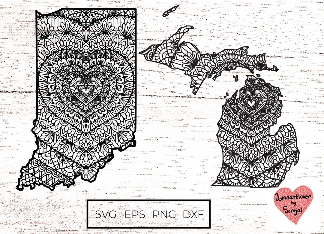 Indiana & Michigan Map Svg / Heart Shape Mandala Inside Indiana or ...