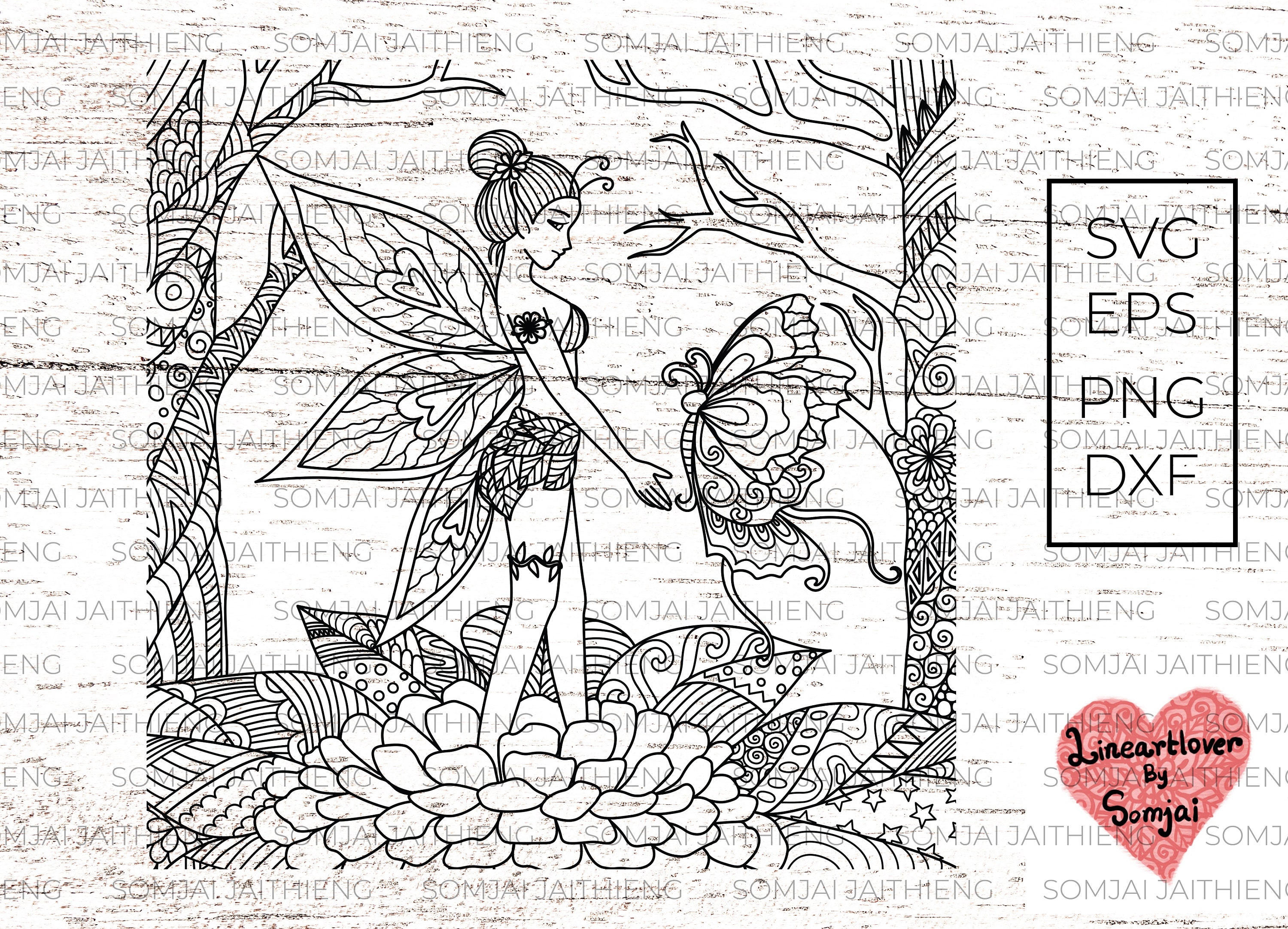 Fairy Girl Playing With Butterfly Svgheart Zentangle Svg - Etsy