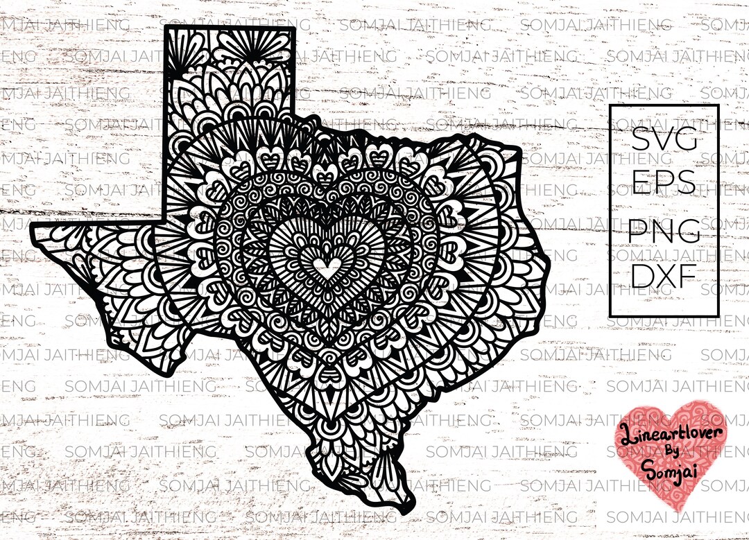 Texas Map Svg / Heart Shape Mandala Inside Texas Map / Zentangle Svg ...