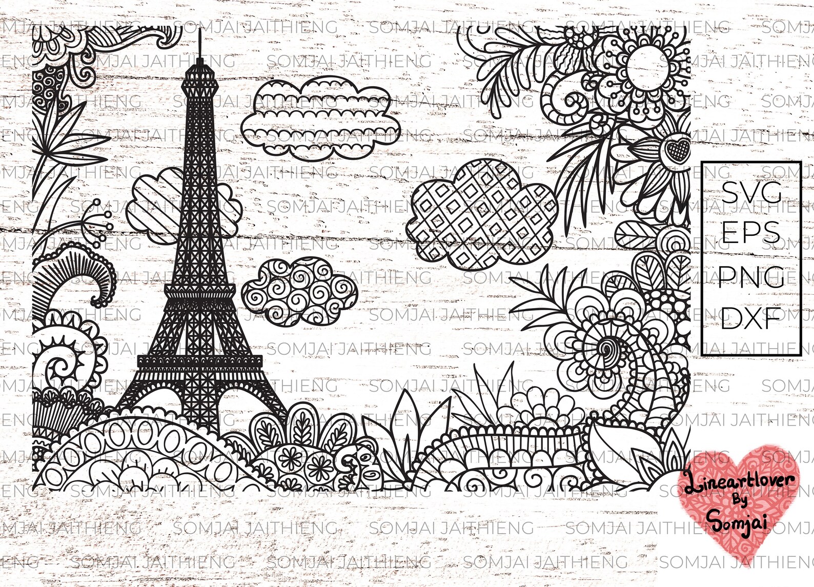 Été à Paris SVG / Tour Eiffel svg / Zentangle SVG / Mandala SVG ...