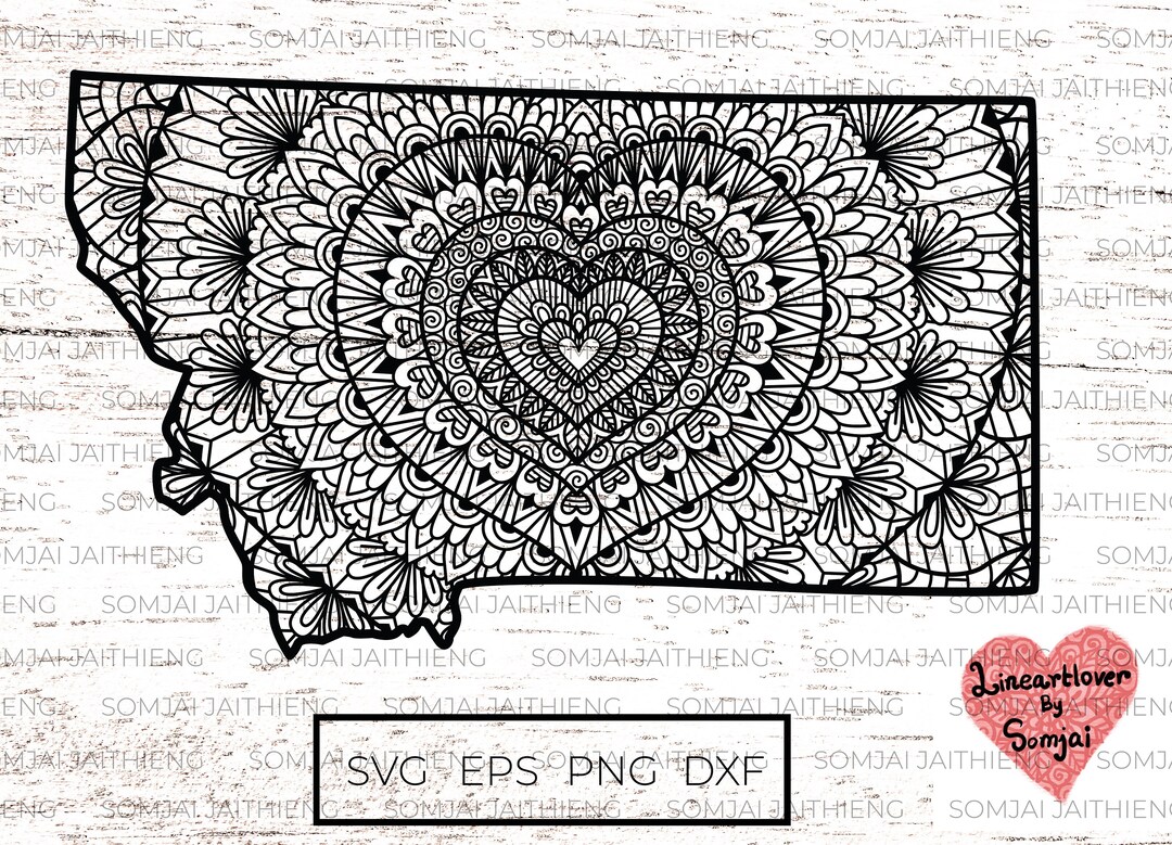 Montana Map Svg / Heart Shape Mandala Inside Montana Decal Svg ...